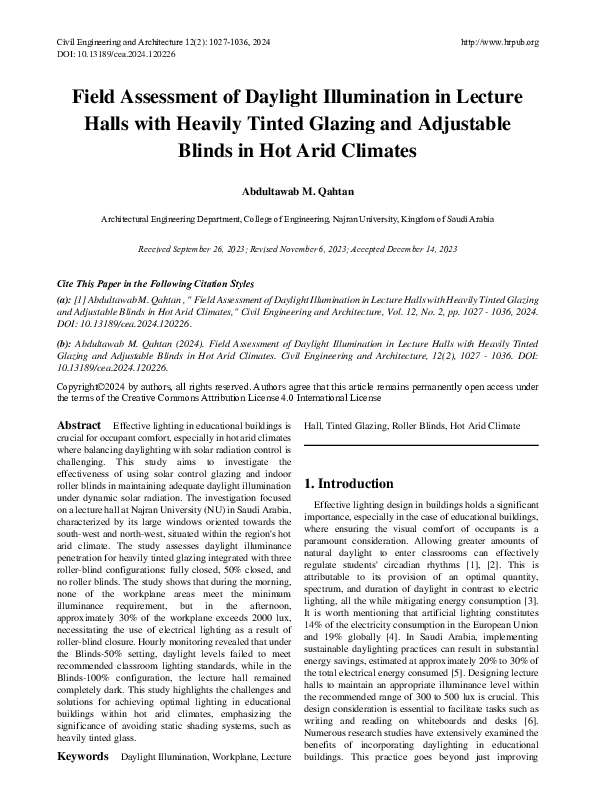 (PDF) Field Assessment of Daylight Illumination in Lecture Halls with ...