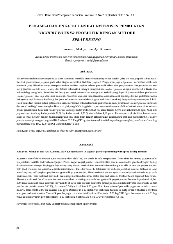 (PDF) Penambahan Enkapsulan Dalam Proses Pembuatan Yoghurt Powder ...