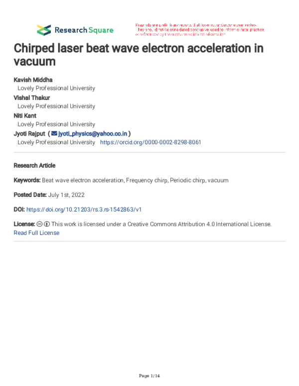 (PDF) Chirped laser beat wave electron acceleration in vacuum