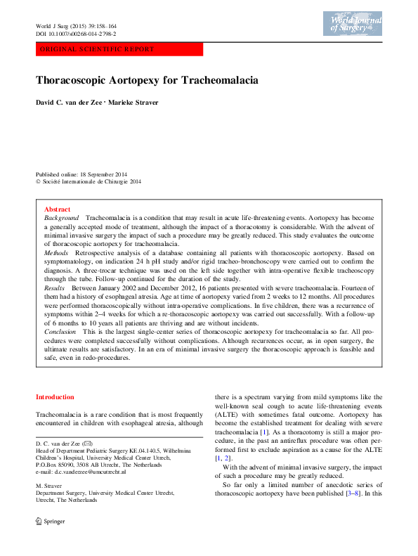 (PDF) Thoracoscopic Aortopexy for Tracheomalacia