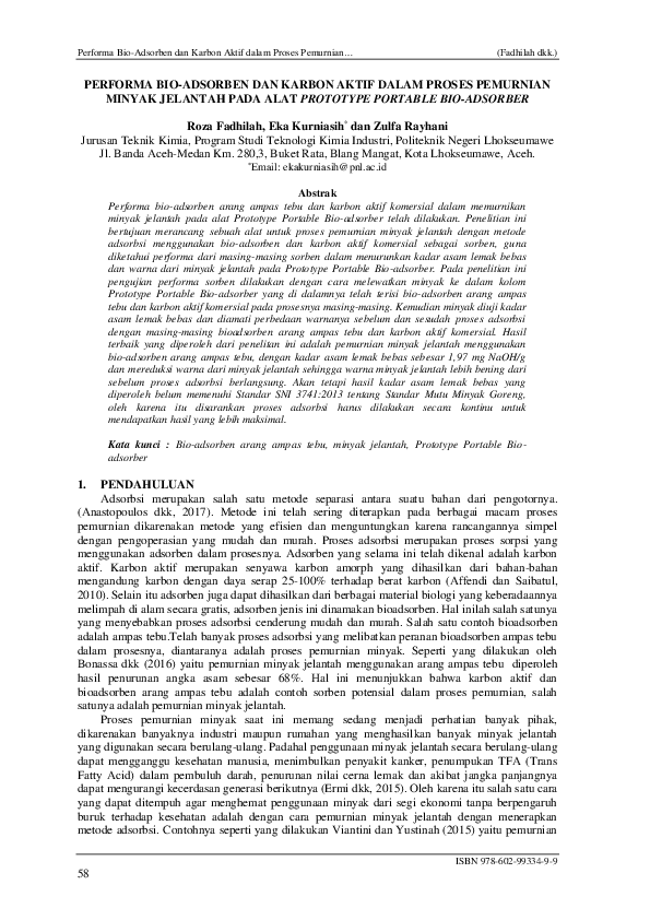 (PDF) Performa Bio-Adsorben Dan Karbon Aktif Dalam Proses Pemurnian ...