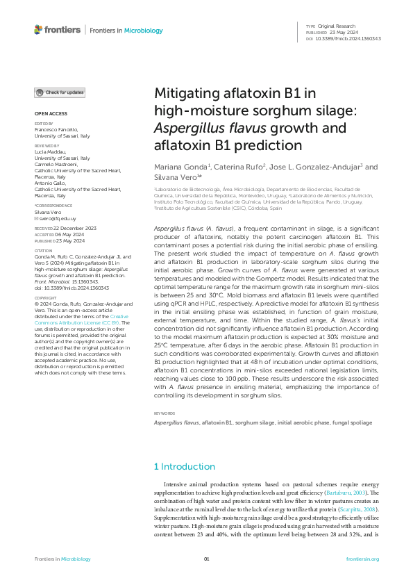 (PDF) Mitigating aflatoxin B1 in high-moisture sorghum silage: Aspergillus flavus growth and ...