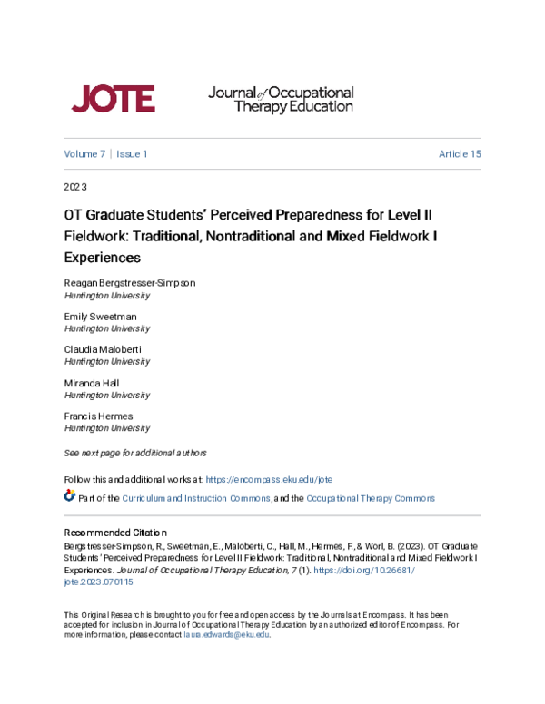 (PDF) OT Graduate Students’ Perceived Preparedness for Level II ...
