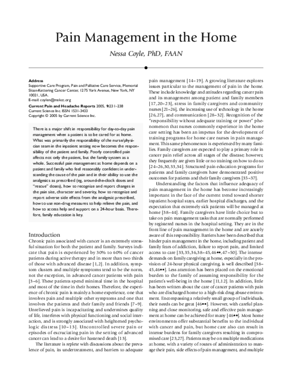 (PDF) Pain management in the home