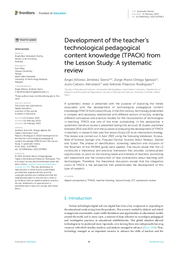 (PDF) Development of the teacher’s technological pedagogical content knowledge (TPACK) from the ...