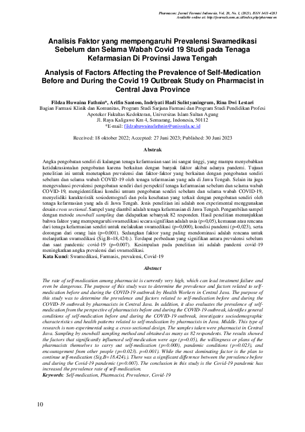 (PDF) Analisis Faktor yang Mempengaruhi Prevalensi Swamedikasi Sebelum dan Selama Wabah Covid 19 ...