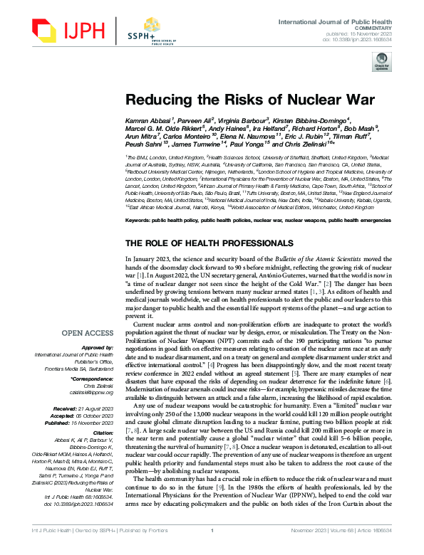 (PDF) Reducing the Risks of Nuclear War