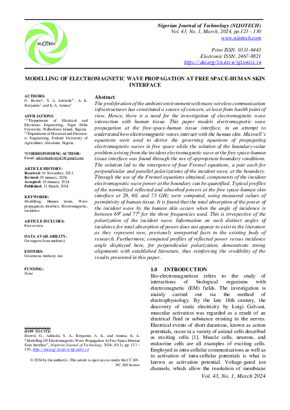 Pdf Modelling Of Electromagnetic Wave Propagation At Free Space Human