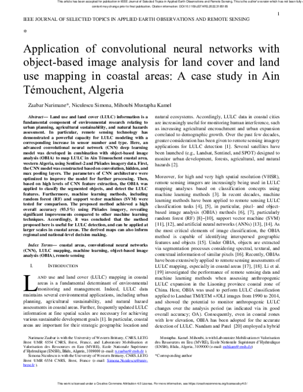 (PDF) Application of Convolutional Neural Networks With Object-Based Image Analysis for Land ...