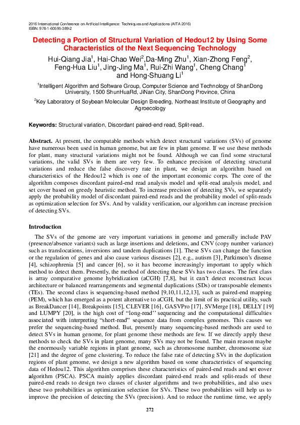 Detecting a Portion of Structural Variation of Hedou12 by Using Some Characteristics of the Next ...