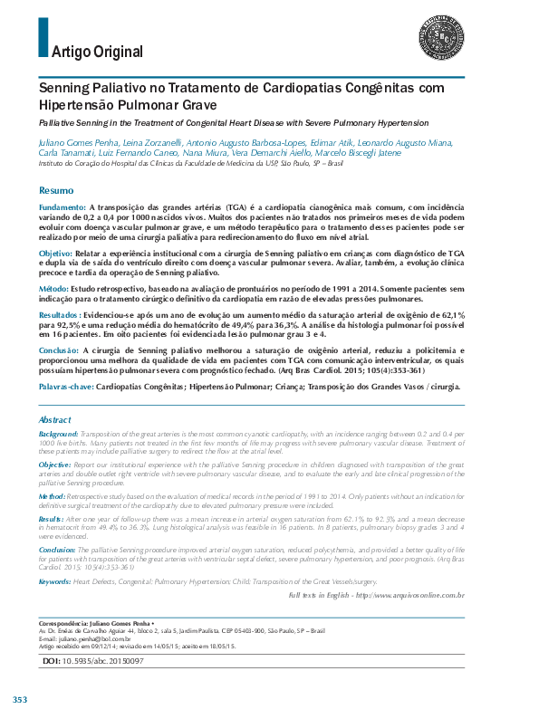 (PDF) Senning in the Treatment of Congenital Heart Disease with Severe ...