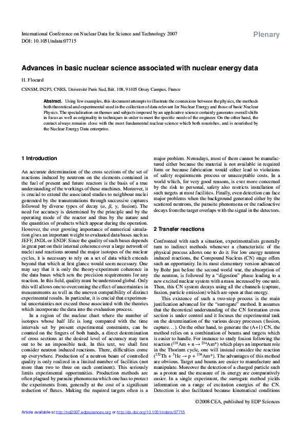 (PDF) Advances in basic nuclear science associated with nuclear energy data