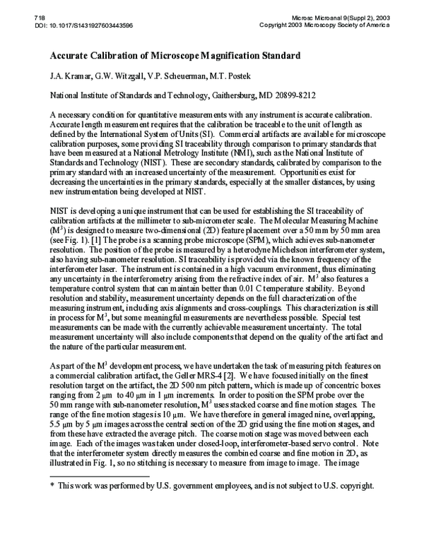 (PDF) Accurate Calibration of Microscope Magnification Standard