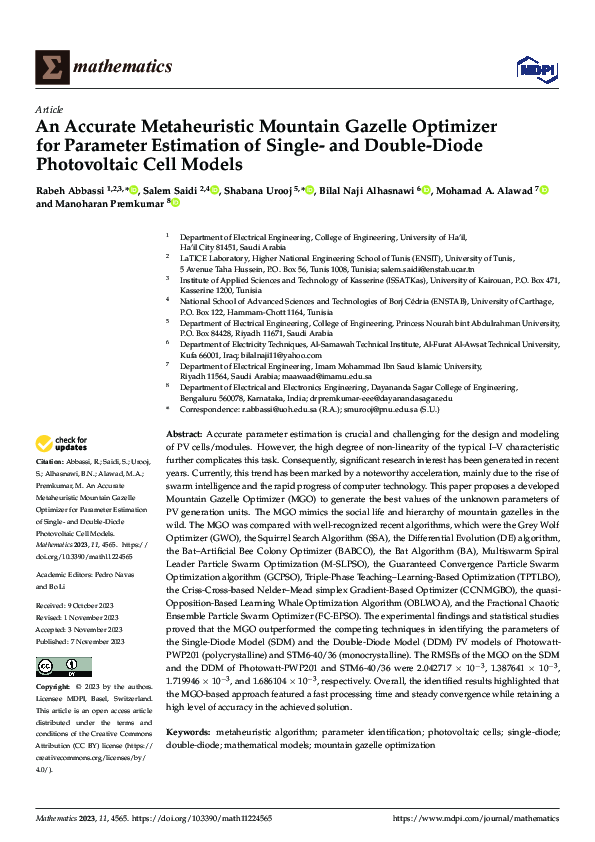 (PDF) An Accurate Metaheuristic Mountain Gazelle Optimizer for Parameter Estimation of Single ...