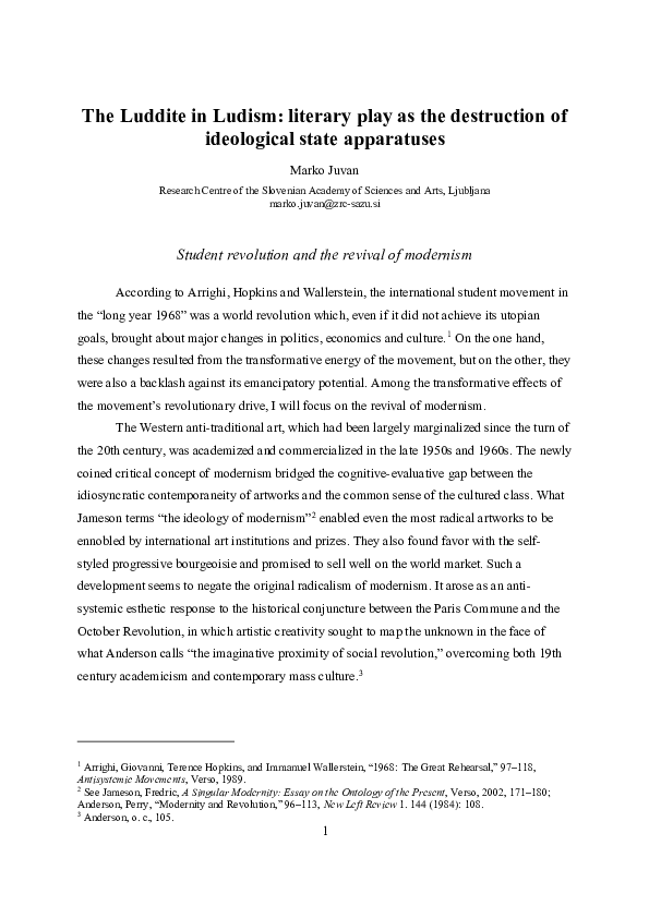 (PDF) The Luddite in Ludism: literary play as the destruction of ...