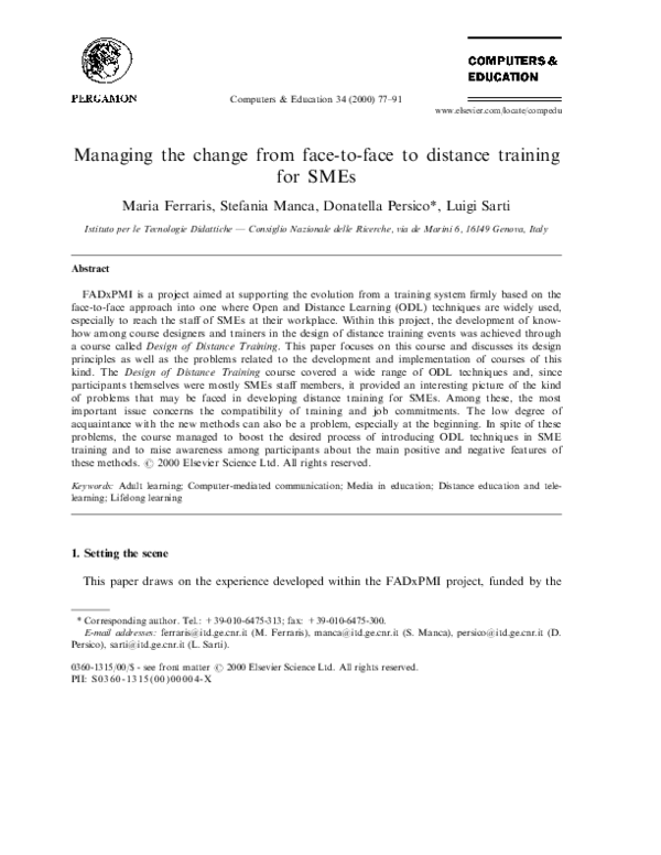 (PDF) Managing the change from face-to-face to distance training for SMEs