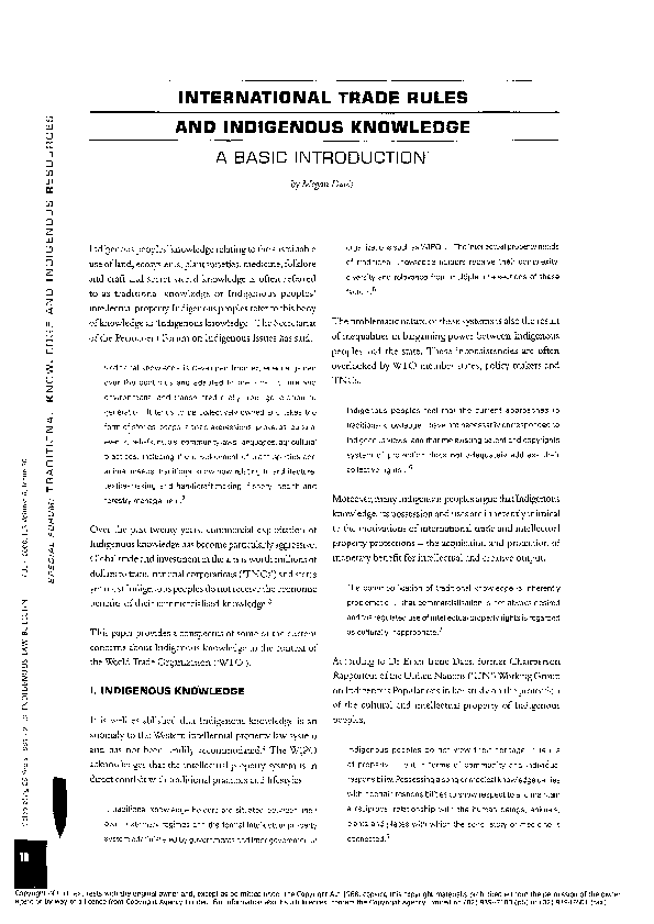 (PDF) International Trade Rules and Indigenous Knowledge: A Basic ...