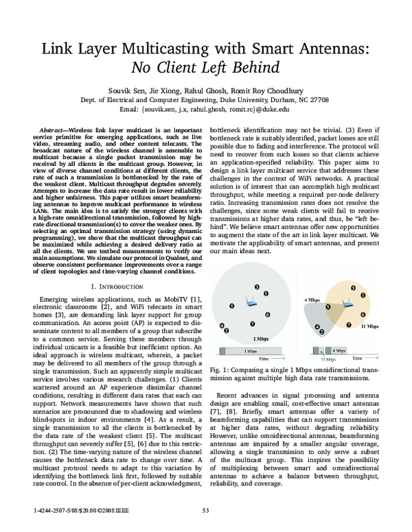 (PDF) Link layer multicasting with smart antennas: No client left behind