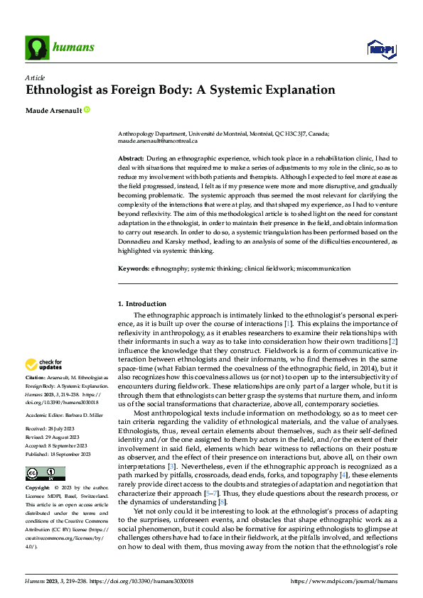 (PDF) Ethnologist as Foreign Body: A Systemic Explanation