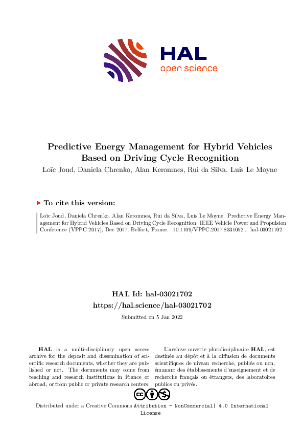 (PDF) Predictive Energy Management for Hybrid Vehicles Based on Driving ...