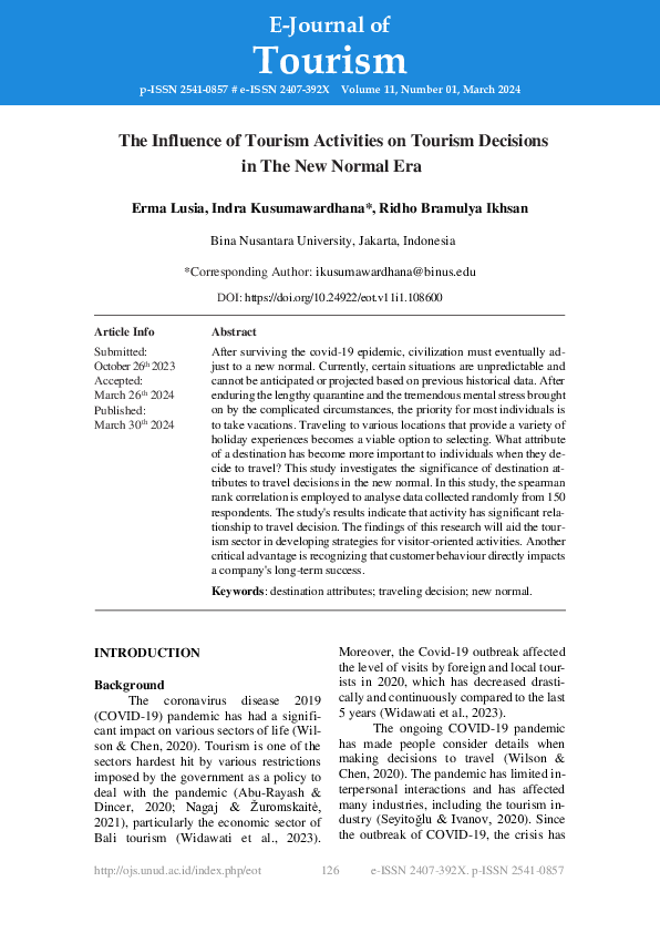 (PDF) The Influence of Tourism Activities on Tourism Decisions in The ...