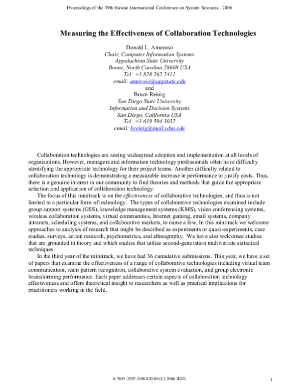 (PDF) Measuring the Effectiveness of Collaboration Technologies
