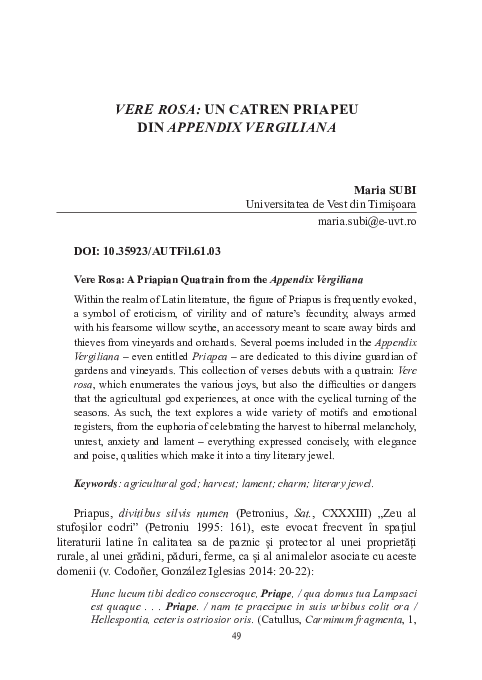 (PDF) Vere Rosa: A Priapian Quatrain from the Appendix Vergiliana