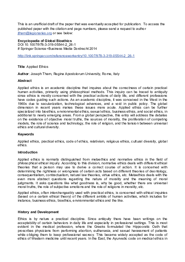(PDF) Applied Ethics