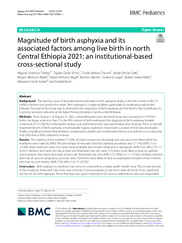 (PDF) Magnitude of birth asphyxia and its associated factors among live ...