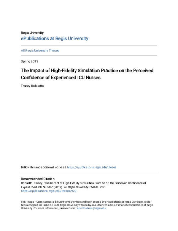 (PDF) The Impact of High-Fidelity Simulation Practice on the Perceived Confidence of Experienced ...