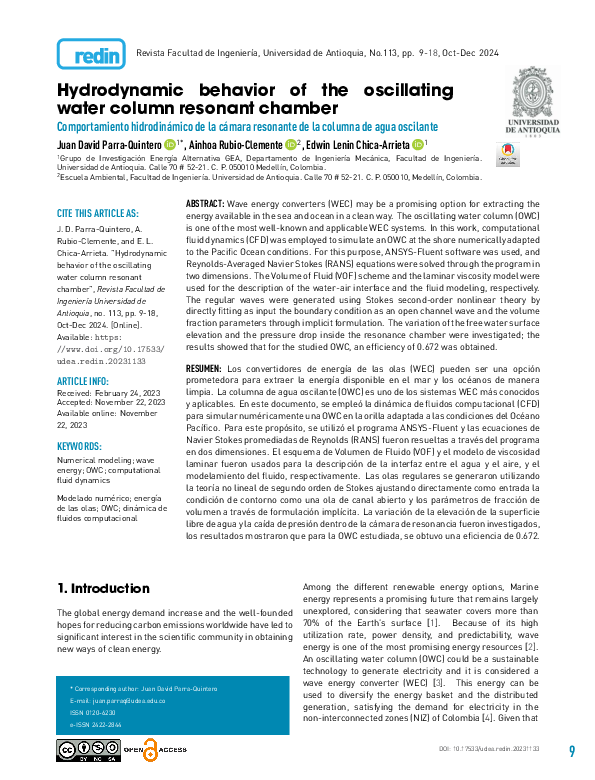 (PDF) Hydrodynamic behavior of resonant chamber of an oscillating column of water for Pacific ...