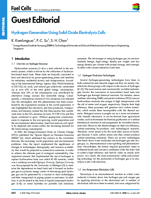 (PDF) Hydrogen Generation Using Solid Oxide Electrolysis Cells