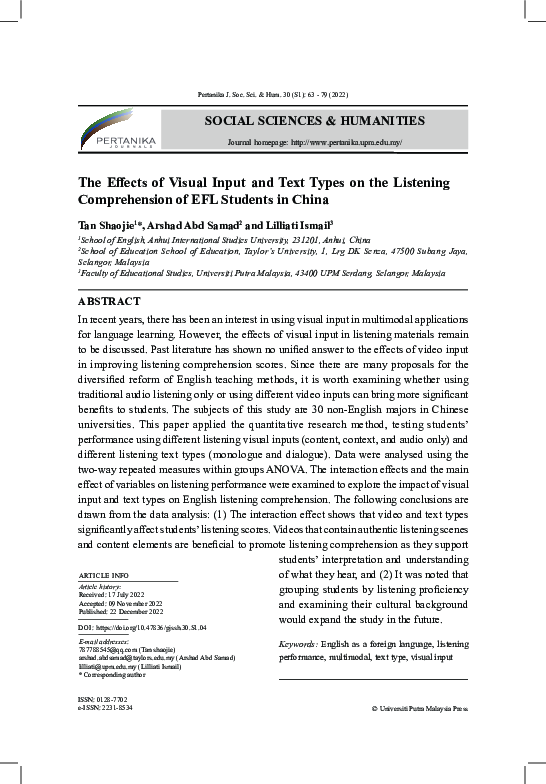 (PDF) The Effects of Visual Input and Text Types on the Listening Comprehension of EFL Students ...