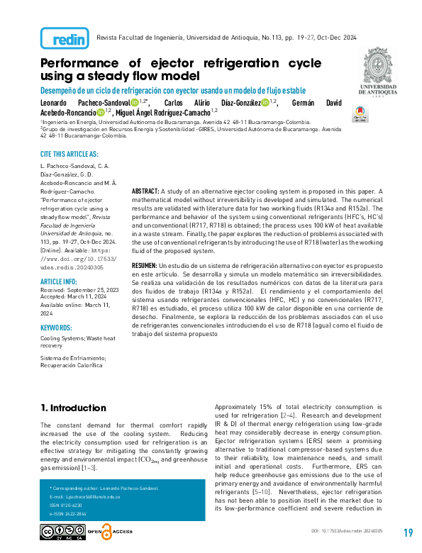 (PDF) Performance of ejector refrigeration cycle using a steady flow model