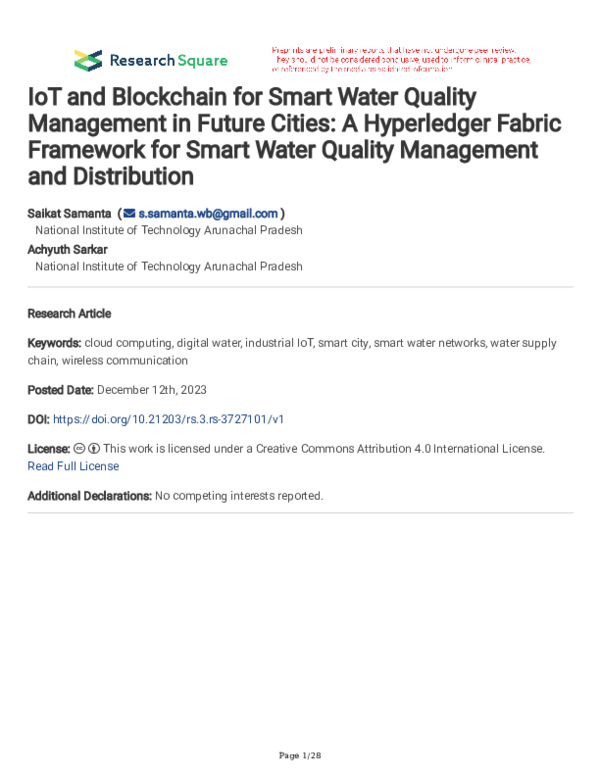 (PDF) IoT and Blockchain for Smart Water Quality Management in Future ...