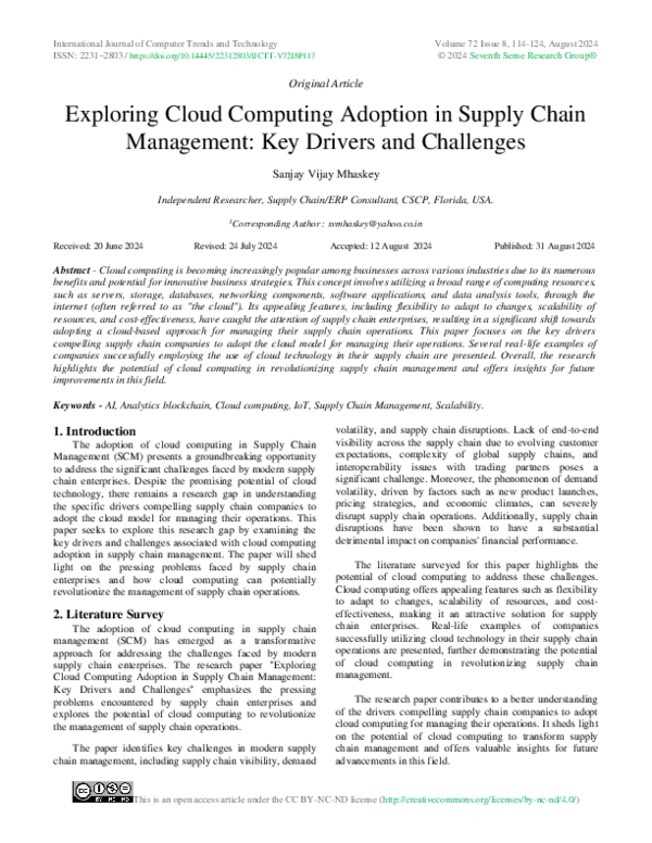 (PDF) Exploring Cloud Computing Adoption in Supply Chain Management: Key Drivers and Challenges