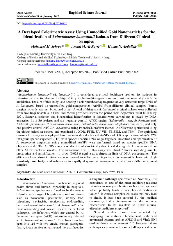 Pdf A Developed Colorimetric Assay Using Unmodified Gold Nanoparticles For The Identification
