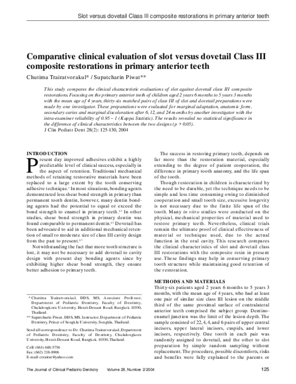 (PDF) Comparative clinical evaluation of slot versus dovetail Class III ...