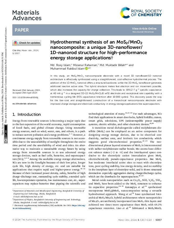 (PDF) Hydrothermal synthesis of an MoS2/MnO2 nanocomposite: a unique 3D ...