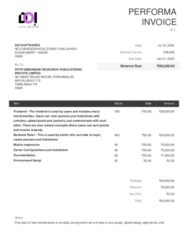 (PDF) Journal Networking Project - Performa Invoice