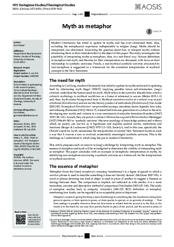 (PDF) Myth as metaphor