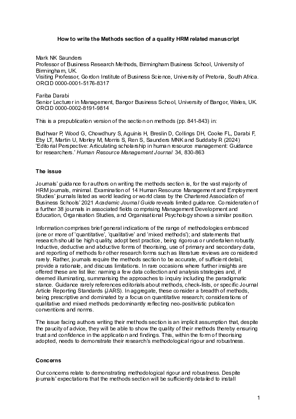 (PDF) How to write the Methods section of a quality HRM related manuscript