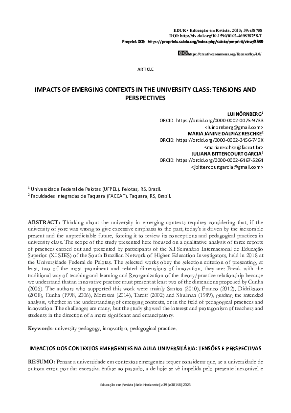 (PDF) Impacts of Emerging Contexts in the University Class: Tensions ...