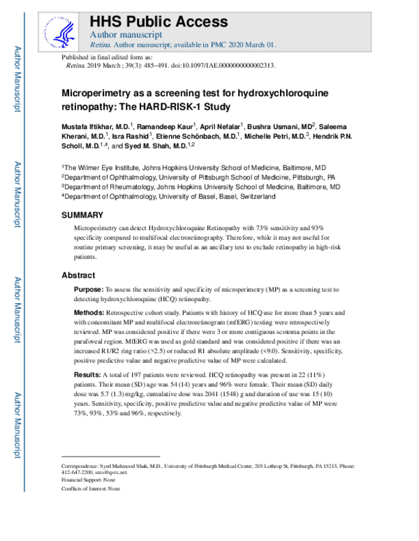 (PDF) Microperimetry as a Screening Test for Hydroxychloroquine ...