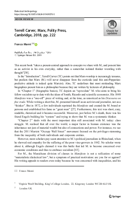 (PDF) Terrell Carver, Marx, Polity Press, Cambridge, 2018, pp. 222