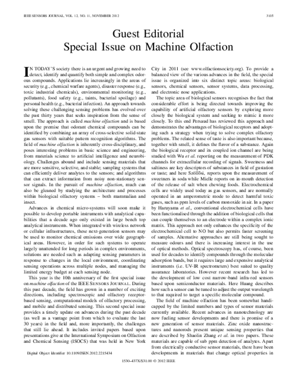 (PDF) Special issue on machine olfaction