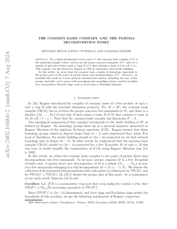 (PDF) The common basis complex and the partial decomposition poset ...