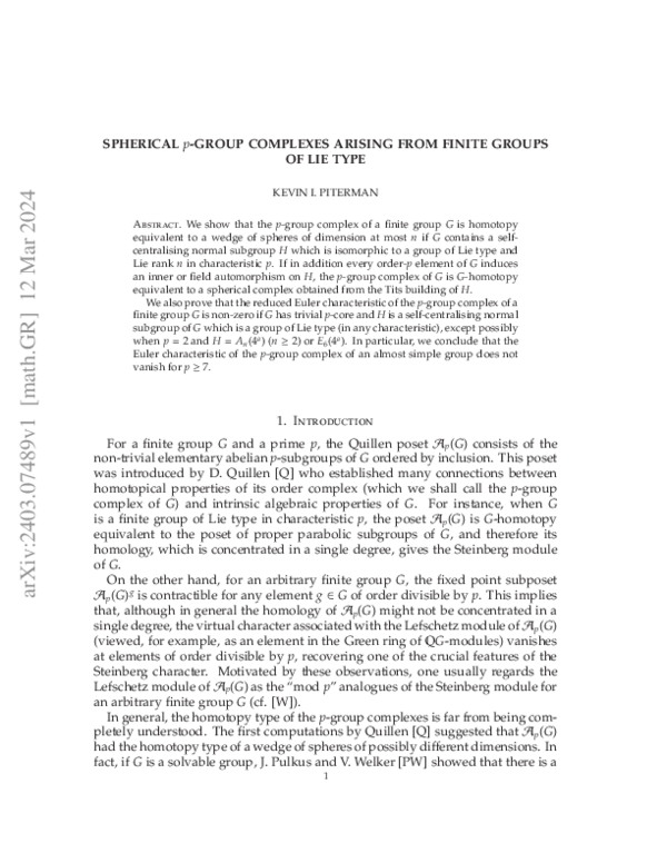 (PDF) Spherical $p$-group complexes arising from finite groups of Lie ...