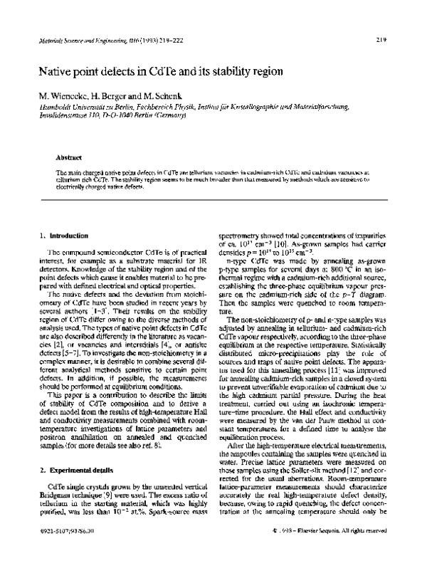 (PDF) Native point defects in CdTe and its stability region