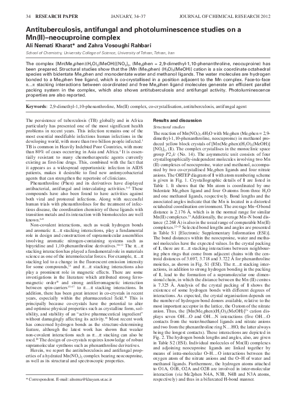 (PDF) Antituberculosis, Antifungal and Photoluminescence Studies on a ...